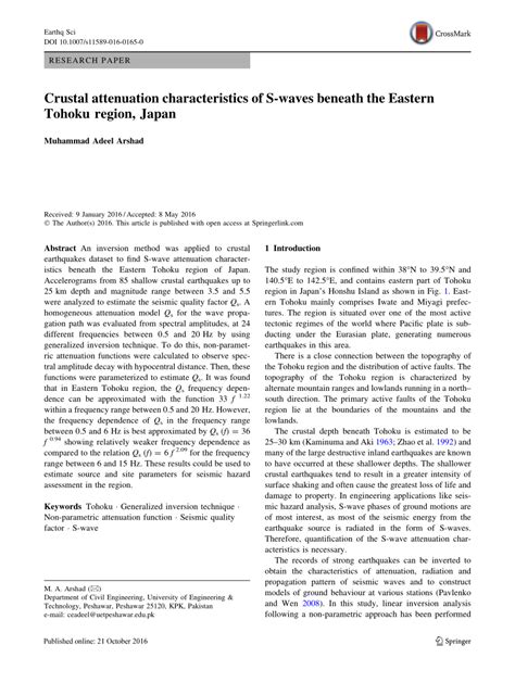Pdf Crustal Attenuation Characteristics Of S Waves Beneath The Eastern Tohoku Region Japan