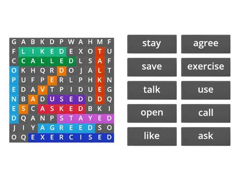 Past Simple Regular Verbs Wordsearch