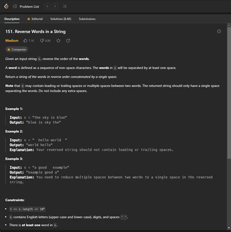 Reverseword Leetcode Problem Reverse Word In A String Using Two