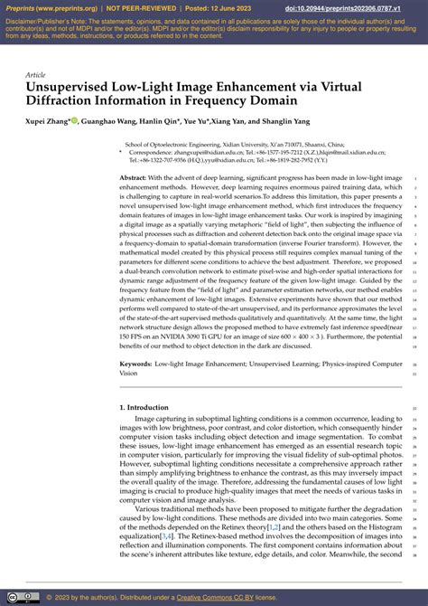 pdf unsupervised low light image enhancement via virtual diffraction