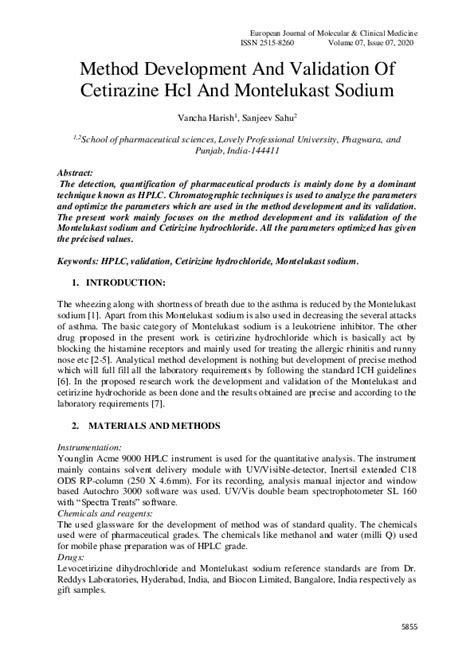 Pdf Method Development And Validation Of Cetirazine Hcl And Montelukast Sodium