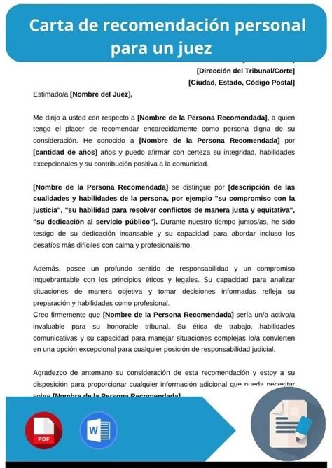 Carta de Recomendación para un Juez en Word y PDF