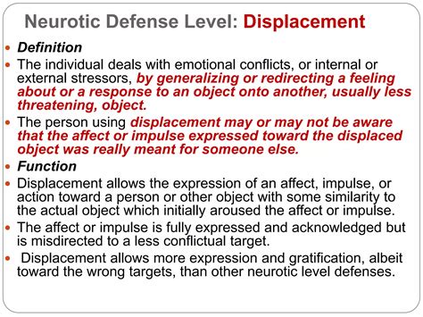 Defense Mechanisms Neurotic Defense Level Pptx