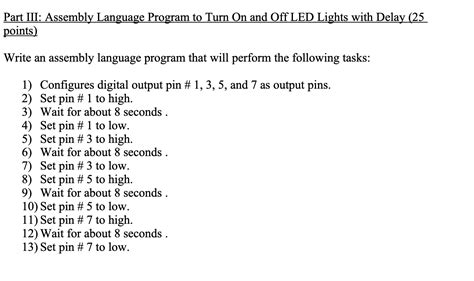 solved part iii assembly language program to turn on and