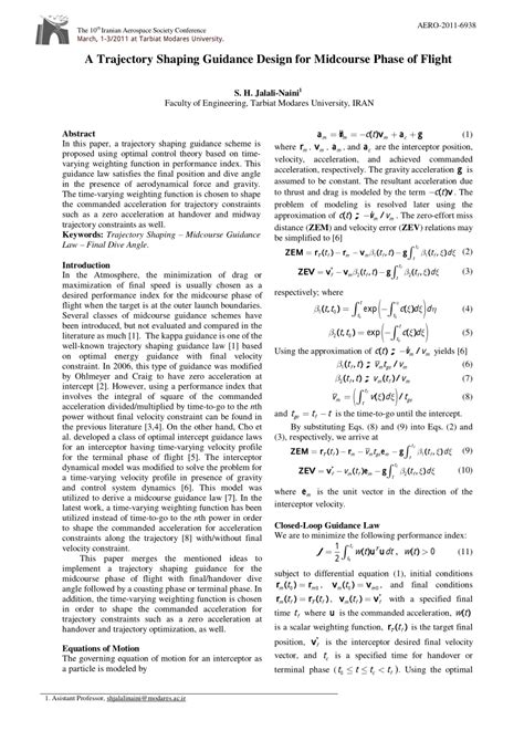 Pdf A Trajectory Shaping Guidance Design For Midcourse Phase Of Flight