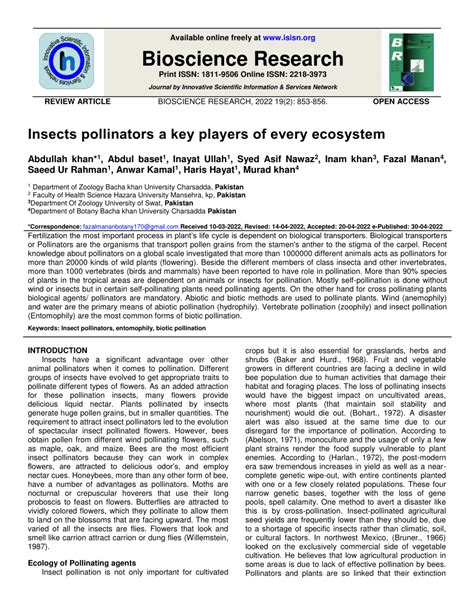 (PDF) Insects pollinators a key players of every ecosystem