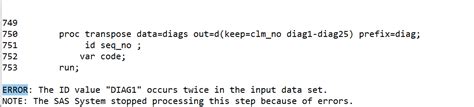 solved proc transpose error data set work diags is not sorted in