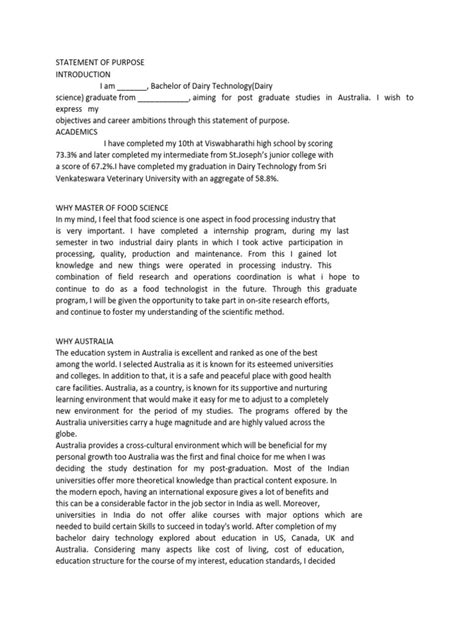 Sop Sample Sop For Australi Pdf Cost Of Living University