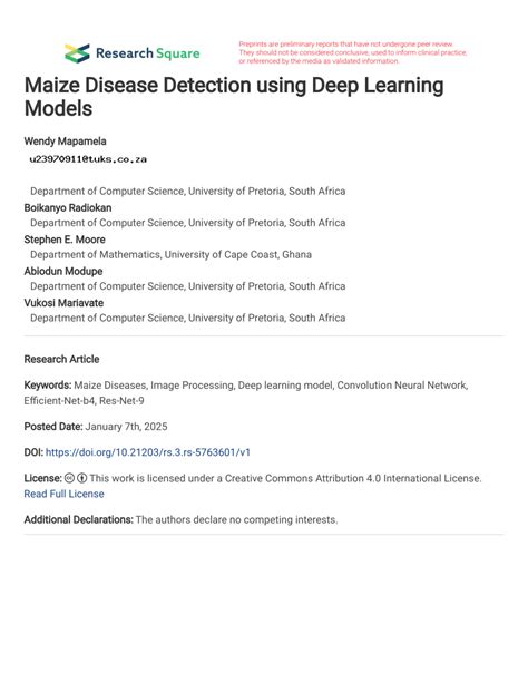 Pdf Maize Disease Detection Using Deep Learning Models