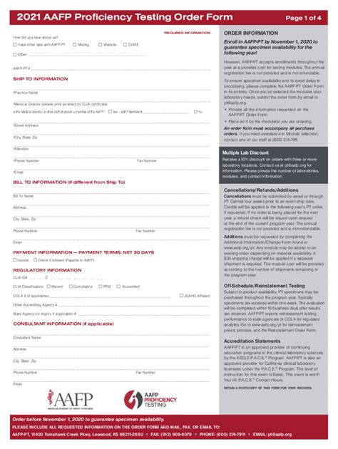 Fillable Online 2021 Aafp Proficiency Testing Order Form Fax Email Print Pdffiller