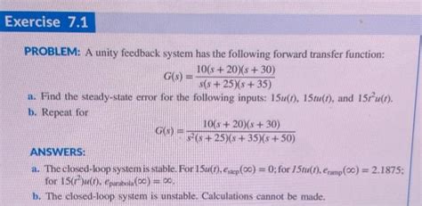 solved problem a unity feedback system has the following
