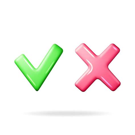 3d Right And Wrong Button Shape Green Yes And Red No Correct Incorrect Sign Checkmark Tick