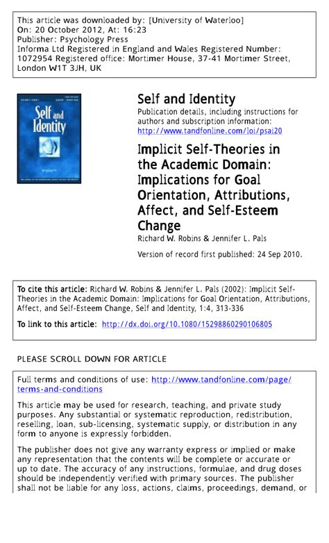 Pdf Implicit Self Theories In The Academic Domain Implications For Goal Orientation