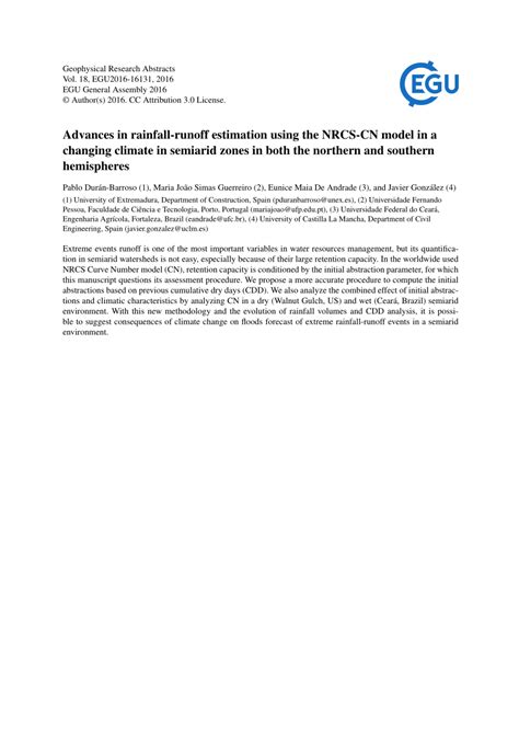 Pdf Advances In Rainfall Runoff Estimation Using The Nrcs Cn Model In