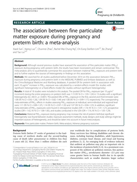 Pdf The Association Between Fine Particulate Matter Exposure During