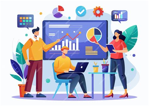 Team Collaboration And Data Analysis In A Business Meeting Vector Illustration Premium Ai