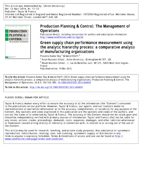 Pdf Green Supply Chain Performance Measurement Using The Analytic Hierarchy Process A