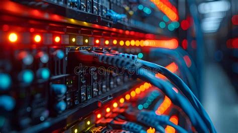 Data Center Equipment Server Racks Cables And Fiber Optic Internet Concept Server Racks