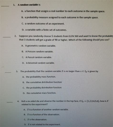 solved 1 a random variable is a a function that assigns a