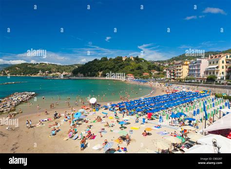 Tourists On The Beach Lerici Province Of La Spezia Liguria Italy