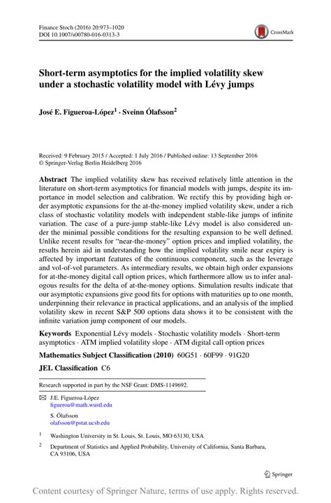 Short Time Asymptotics For The Implied Volatility Skew Under A Stochastic Volatility Model With