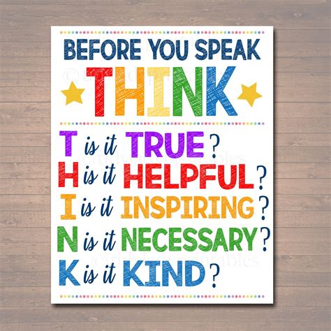 Printable Think Before You Speak Sign Instant Download Printable
