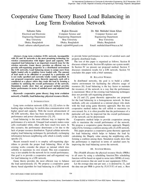 Pdf Cooperative Game Theory Based Load Balancing In Long Term