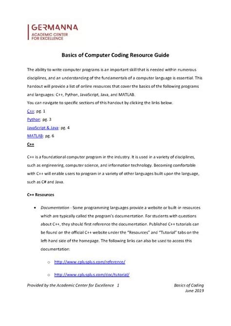 Matlab Programming Pdf 189258 Basics Of Coding Resource Guide
