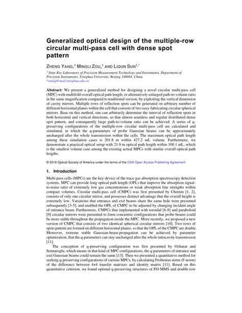 Pdf Generalized Optical Design Of The Multiple Row Circular Multi Pass Cell With Dense Spot