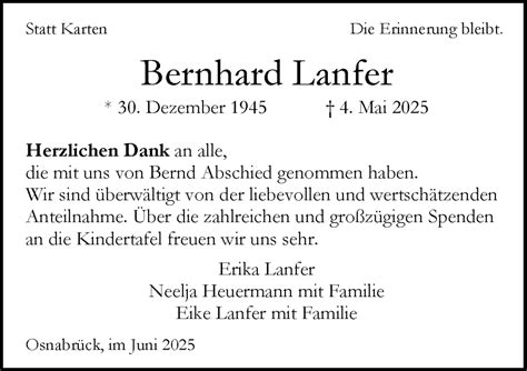 Traueranzeigen Von Bernhard Lanfer Noz Trauerportal