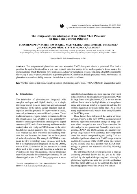 Pdf The Design And Characterisation Of An Optical Vlsi Processor For