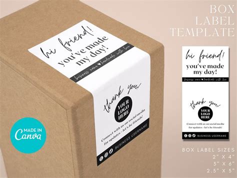 Editable Box Label Template Box Seal Label Custom Branding Template Shipping Label Template