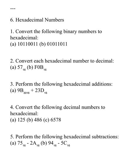 6. Hexadecimal Numbers 1. Convert the | StudyX