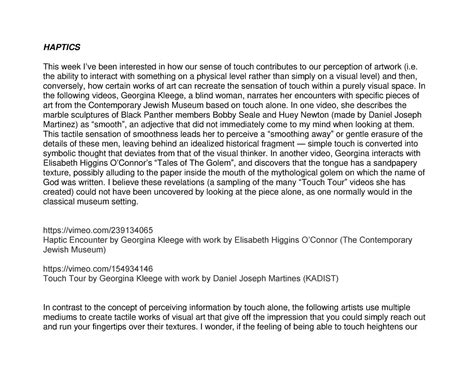 Week 3 Journal Tactile Haptics This Week Ive Been Interested In How Our Sense Of Touch