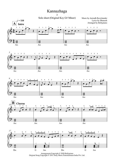 Kannazhaga Easy Solo Sheet Bollypiano