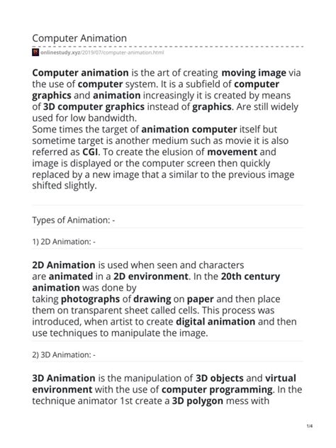 computer animation pdf animation computer animation
