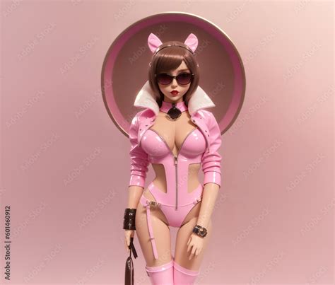 Sexy Sex Shop Doll Girl In Pretty Pink Underwear On Neon Background