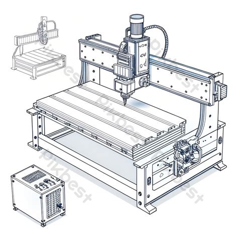 Line Art Illustration Of A Cnc Router Machine From Multiple Angles