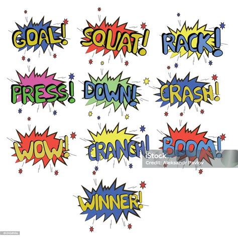 스포츠 만화 음향 효과 Powerlifting 및 다른 스포츠에 대 한 만화에 대 한 소리의 그래픽 디스플레이입니다 0명에 대한