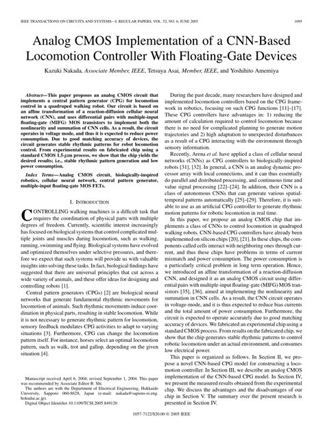 Download Pdf Analog Cmos Implementation Of A Cnn Based Locomotion Controller With Floating