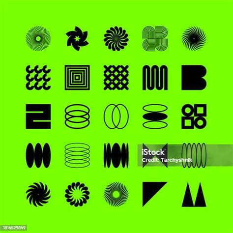 브루탈리즘 기하학적 모양 기호 간단한 기본 요소 및 양식 바우하우스 복고풍 디자인 트렌디한 컨템포러리 미니멀리즘 스타일 Y2k