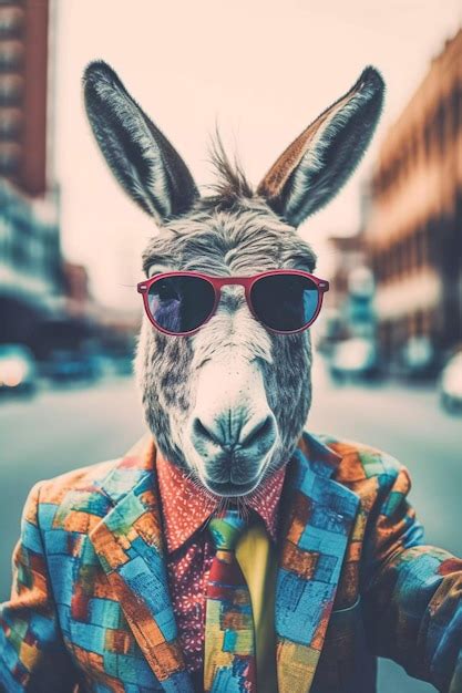 Premium Ai Image Hipster Anthropomorphic Donkey Taking A Selfie Ai