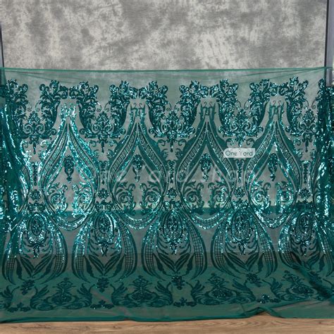 Emerald Green Geometric Pattern Sequin Fabric For Prom Oneyard