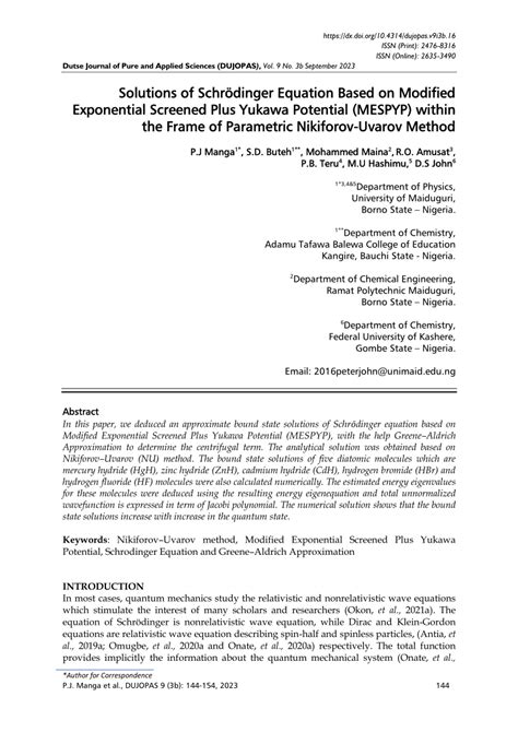 Pdf Solutions Of Schrödinger Equation Based On Modified Exponential