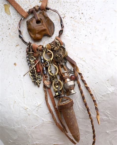 Necklace With Treasures Brown Statement Necklace Assemblage Etsy