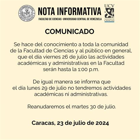 Nota Informativa A La Comunidad De La Facultad De Ciencias