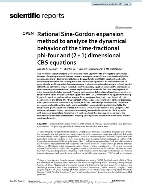 Pdf Rational Sine Gordon Expansion Method To Analyze The Dynamical