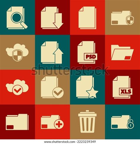 Set Folder Lock Xls File Document Stock Vector Royalty Free
