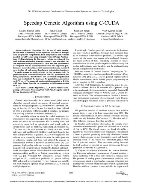 Pdf Speedup Genetic Algorithm Using C Cuda