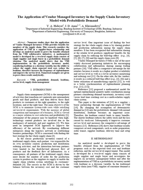 The Application Of Vendor Managed Inventory In The Supply Chain Inventory Model With